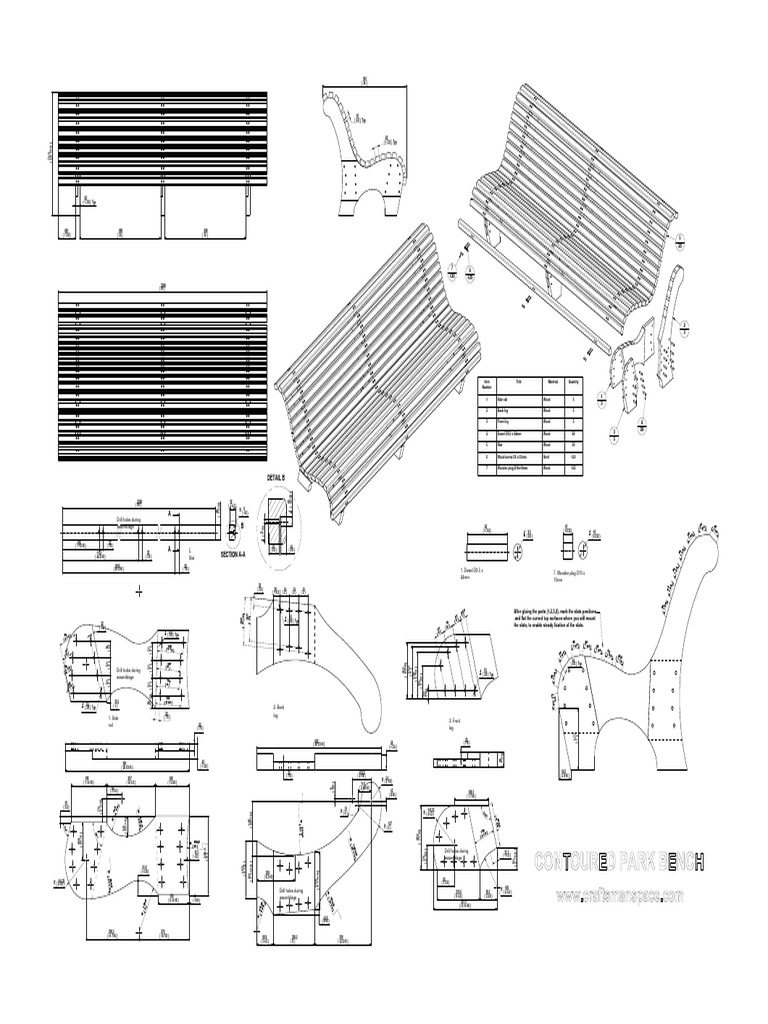 Contoured Park Bench 2d Documentation | PDF | Decorative Arts | Woodworking