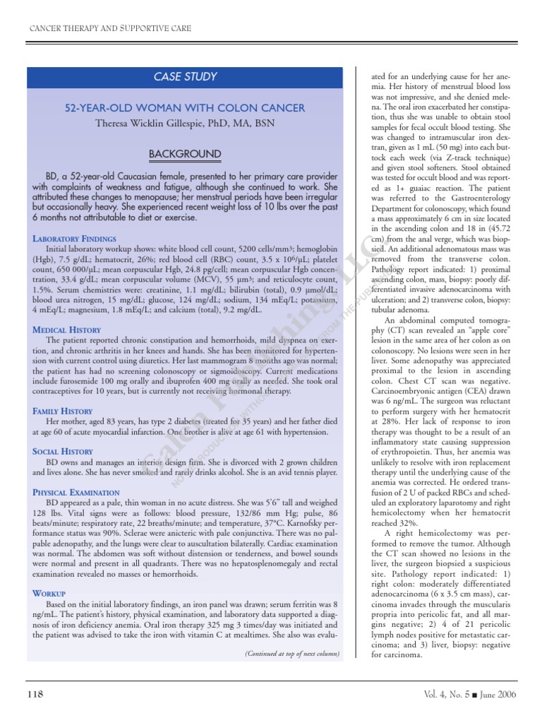 Case Study For Colon Cancer | PDF | Colorectal Cancer | Chemotherapy