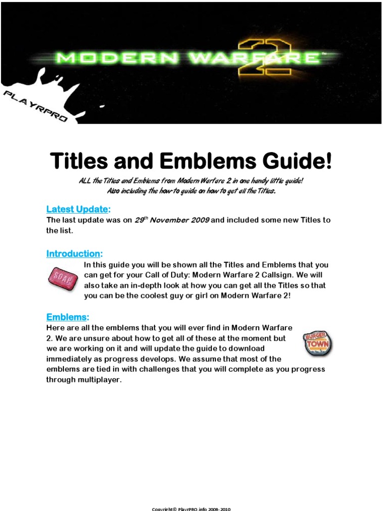 Titles and Emblems Guide Mw2 | PDF | Warfare | Military Science