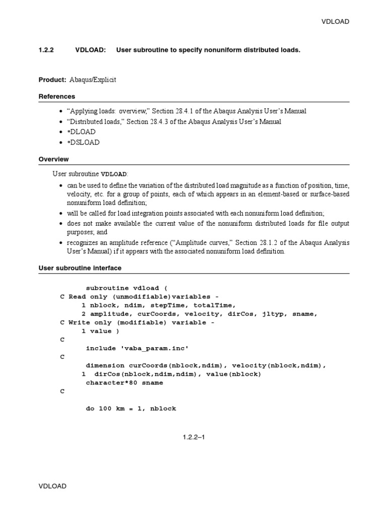 4-VDLOAD @ABAQUS-User Sub Rout Ins (Reference Manual) - 2 | Download Free PDF | Euclidean Vector ...