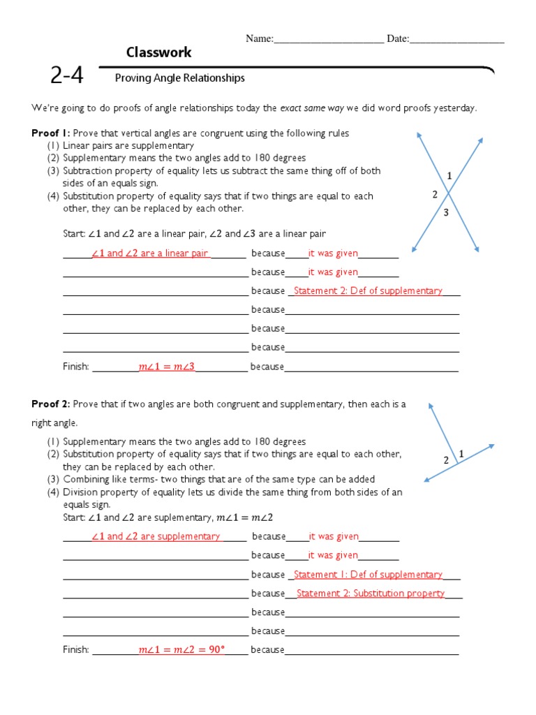Geo CH 2 Lesson 4: Angle Proofs | PDF | Angle | Mathematical Proof