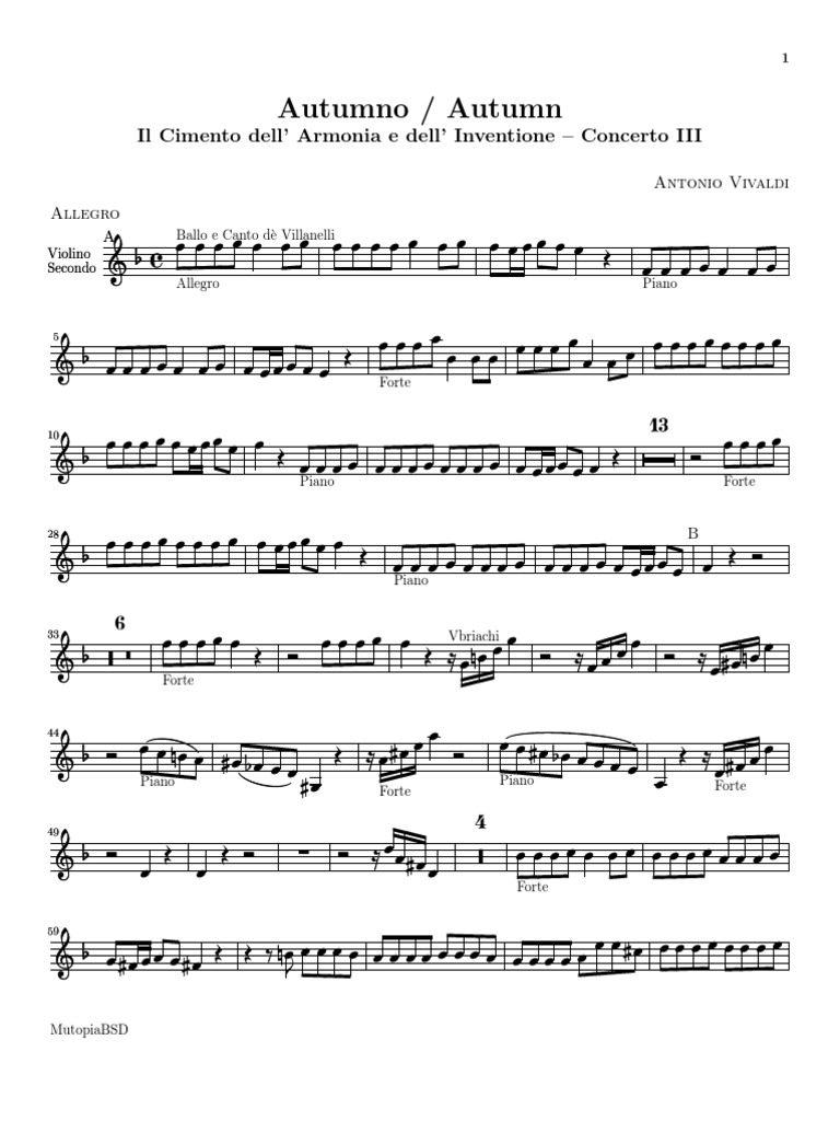 Vivaldi's Autumn Violin Sheet Music | PDF | Compositions | Musical Forms