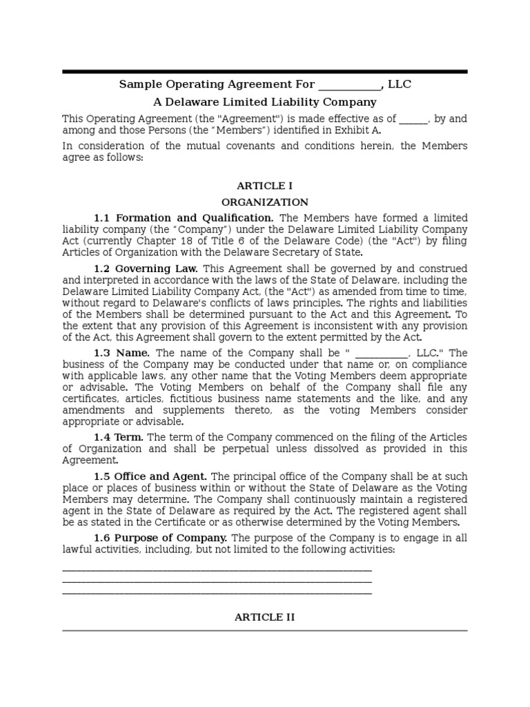 LLC Operating Agreement | PDF | Limited Liability Company | Payments