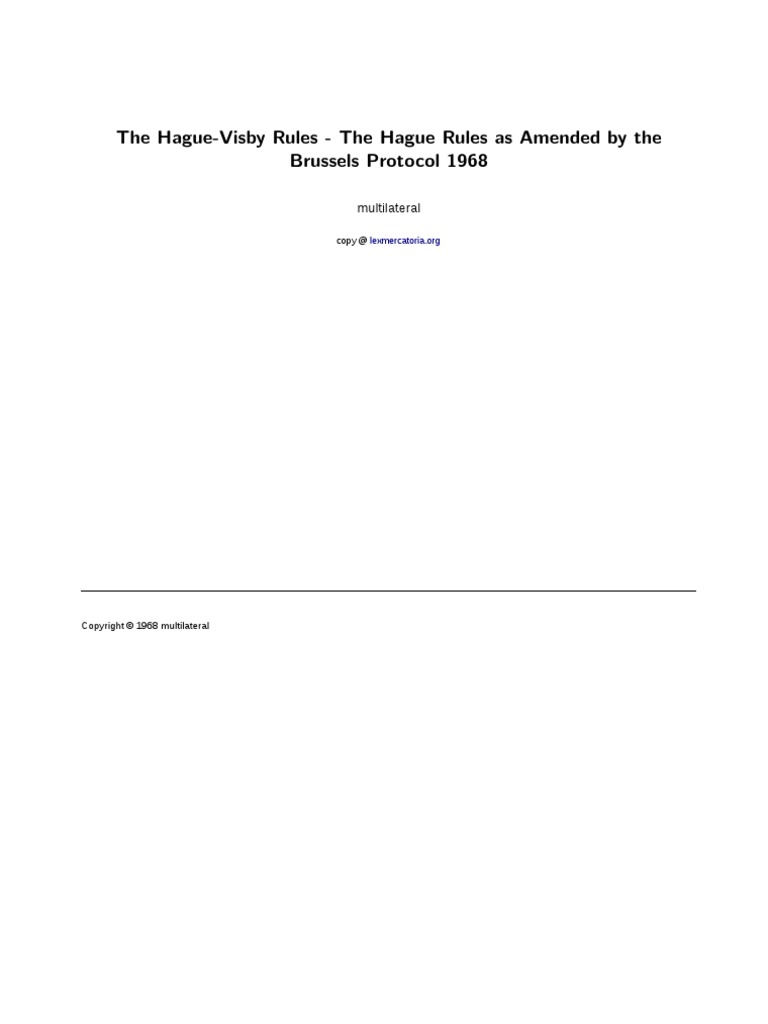 The Hague Visby Rules (Brussels Protocol) 1968 | PDF | Bill Of Lading ...