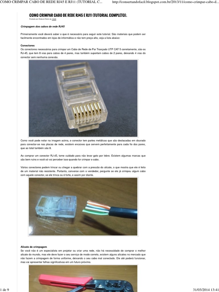 Como Crimpar Cabo de Rede Rj45 e Rj11 (Tutorial Completo) | PDF | Rede ...