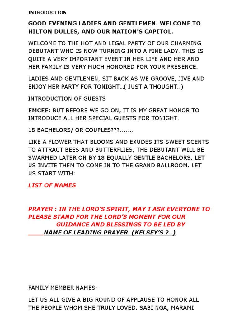 Emcee Debutante Scripts | PDF | Leisure