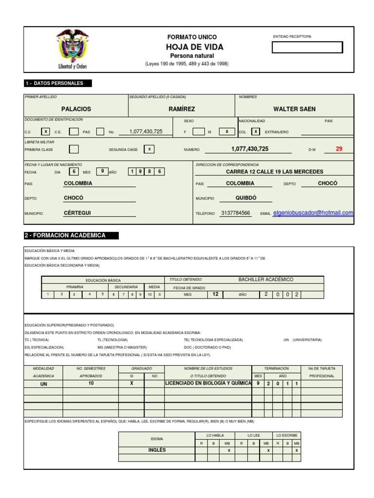 Formato Hoja Vida Funcion Publica Pdf Microsoft Excel Science