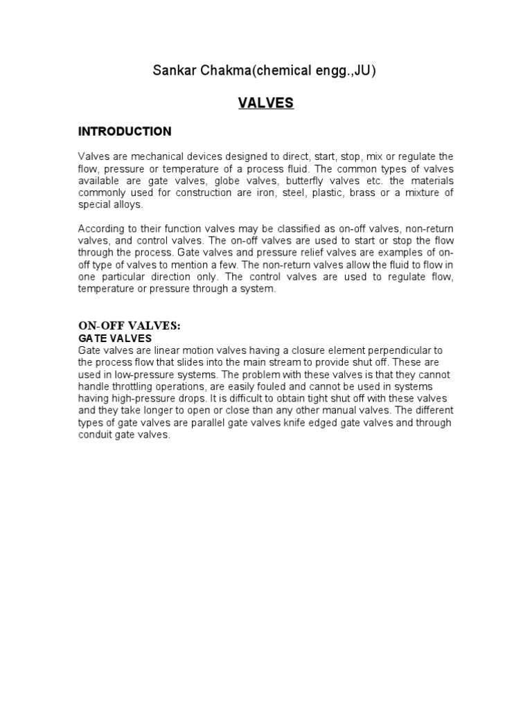 Sankar Chakma (Chemical engg.,JU) : Valves | PDF | Valve | Corrosion