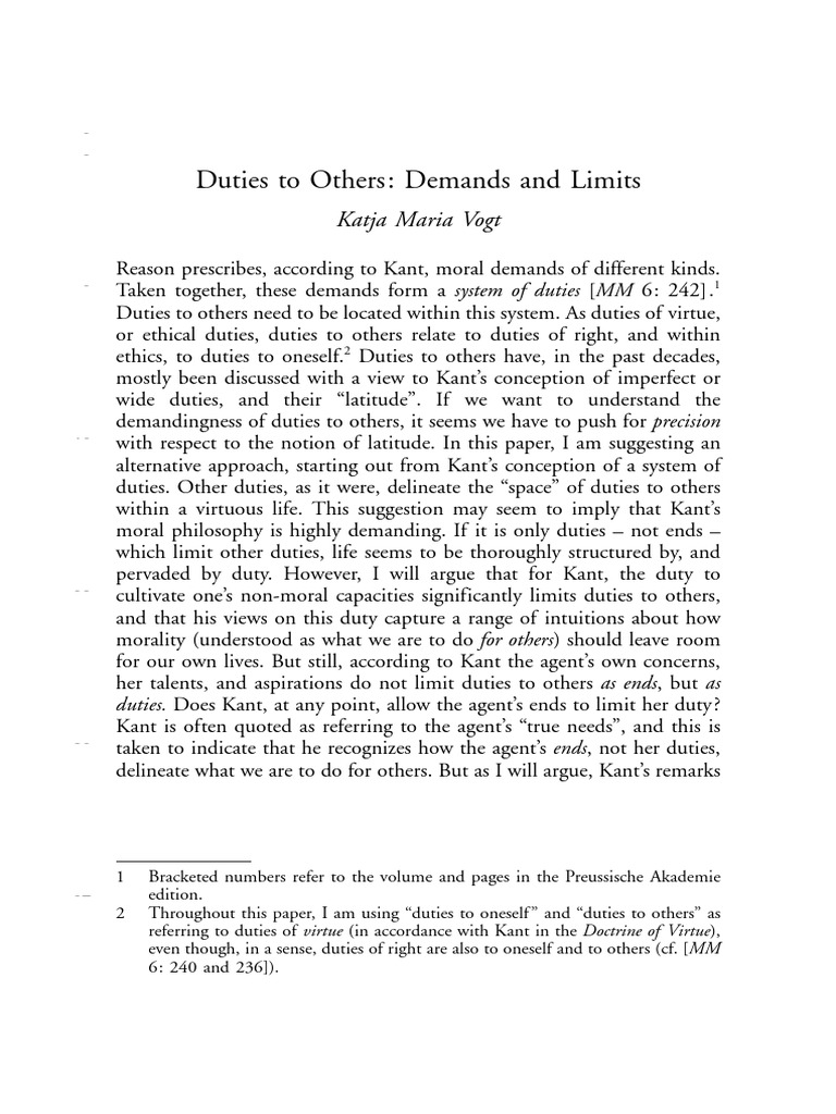 Vogt, Katja Maria (2008) - Duties To Others. Walter de Gruyter. | PDF ...