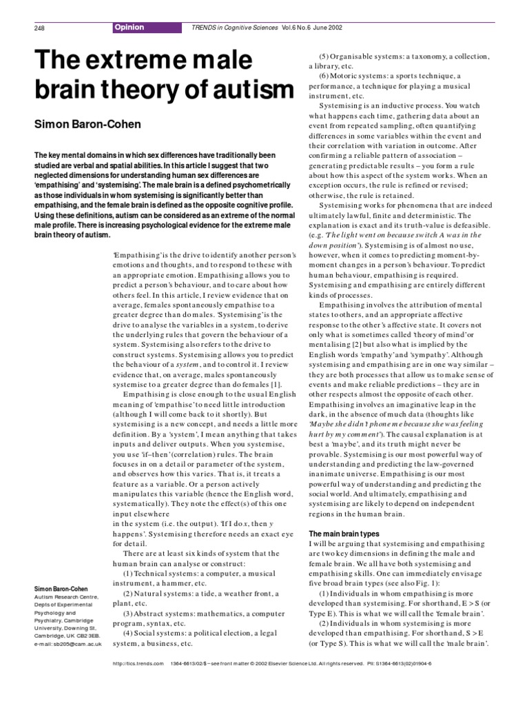 The Extreme Male Brain Theory of Autism | PDF | Empathy | Autism