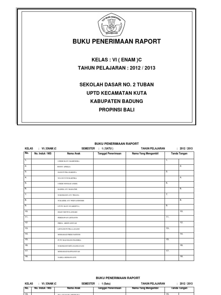 02 Buku Penerimaan Dan Pengembalian Raport | PDF