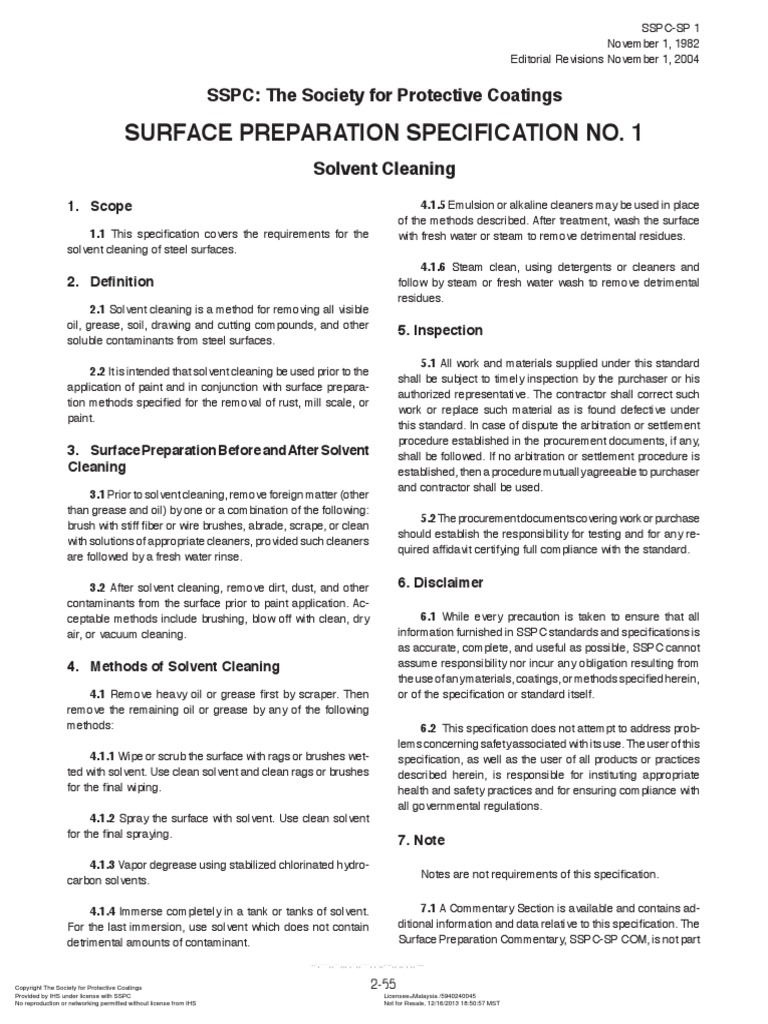 SSPC SP 1 | PDF | Housekeeping | Solvent