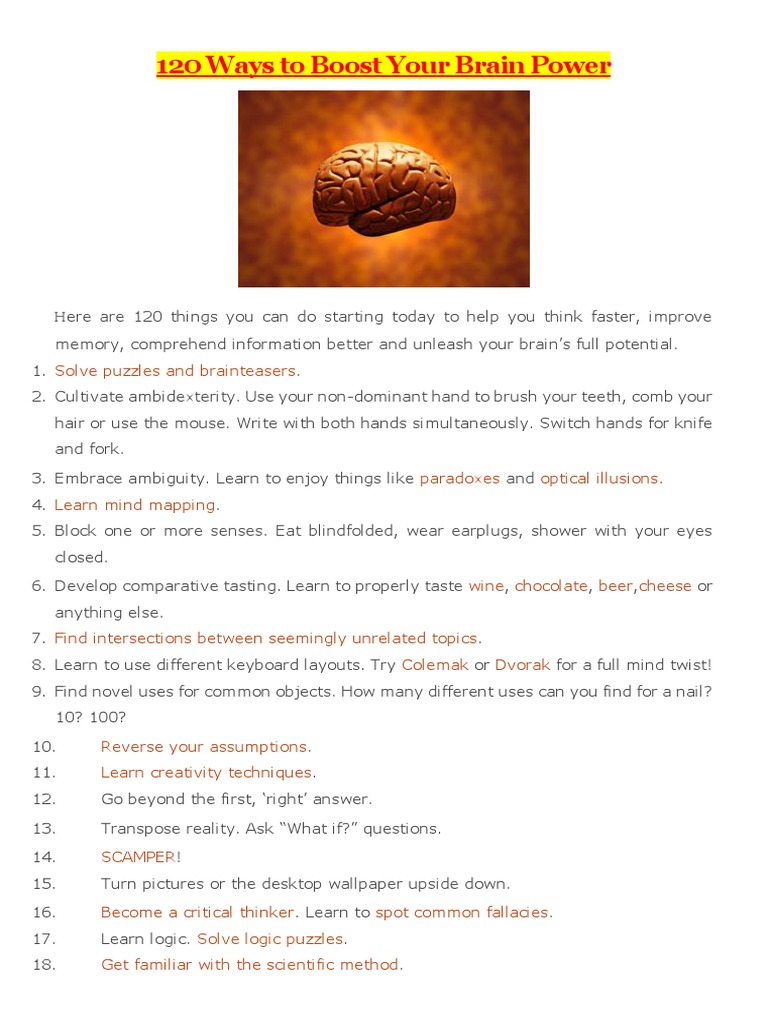 120 Tips to Enhance Brain Power | PDF | Mind | Memory
