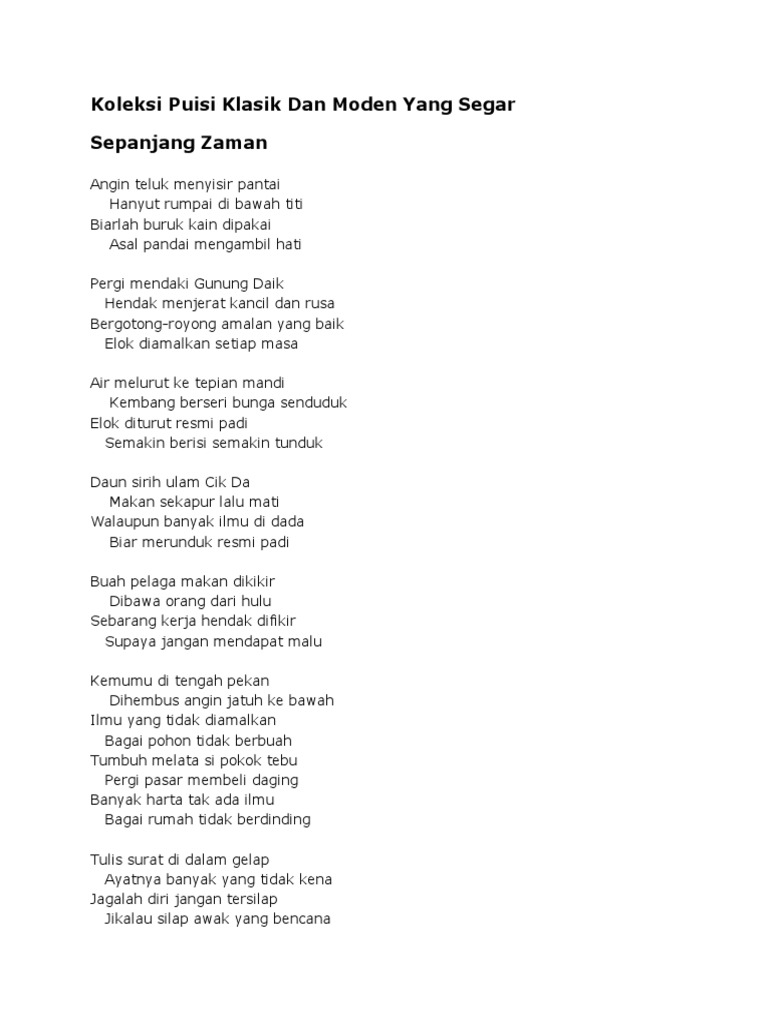 Koleksi Puisi Klasik Dan Moden Yang Segar | PDF | Puisi