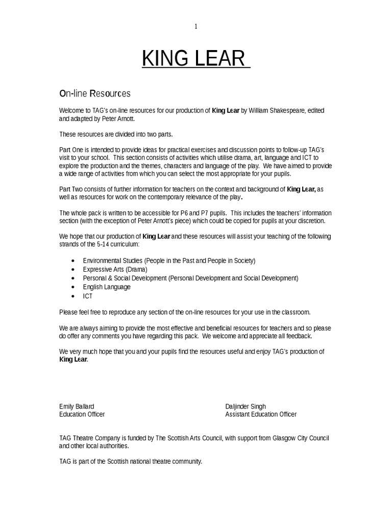 King Lear Final Resource Pack | PDF | Art