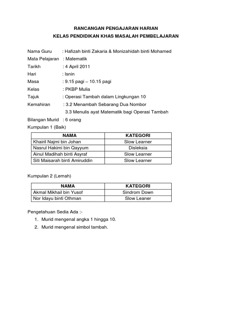 Operasi Tambah Dalam Lingkungan 10 | PDF