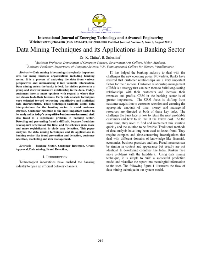 Data Mining Techniques and Its Applications in Banking Section - Chitra and Subashini | PDF ...