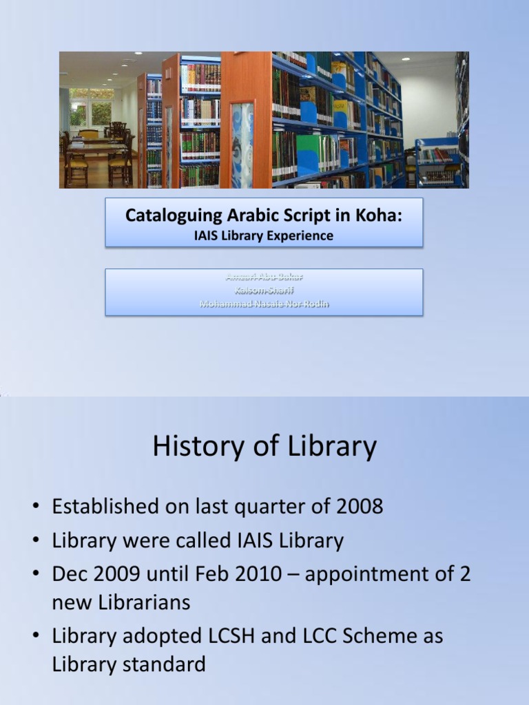 Cataloging Arabic Script in Koha | PDF | Libraries | Cataloging