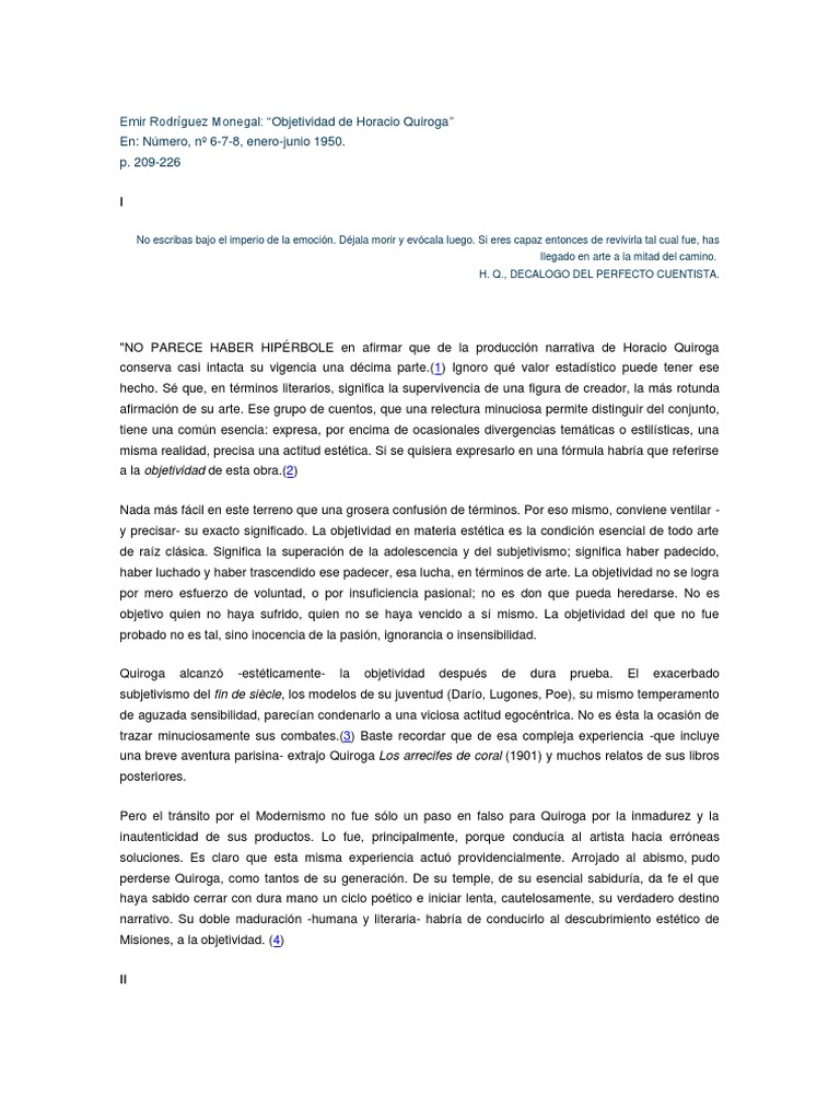 Objetividad de Horacio Quiroga - ERM | PDF | Cuentos | Edgar Allan Poe