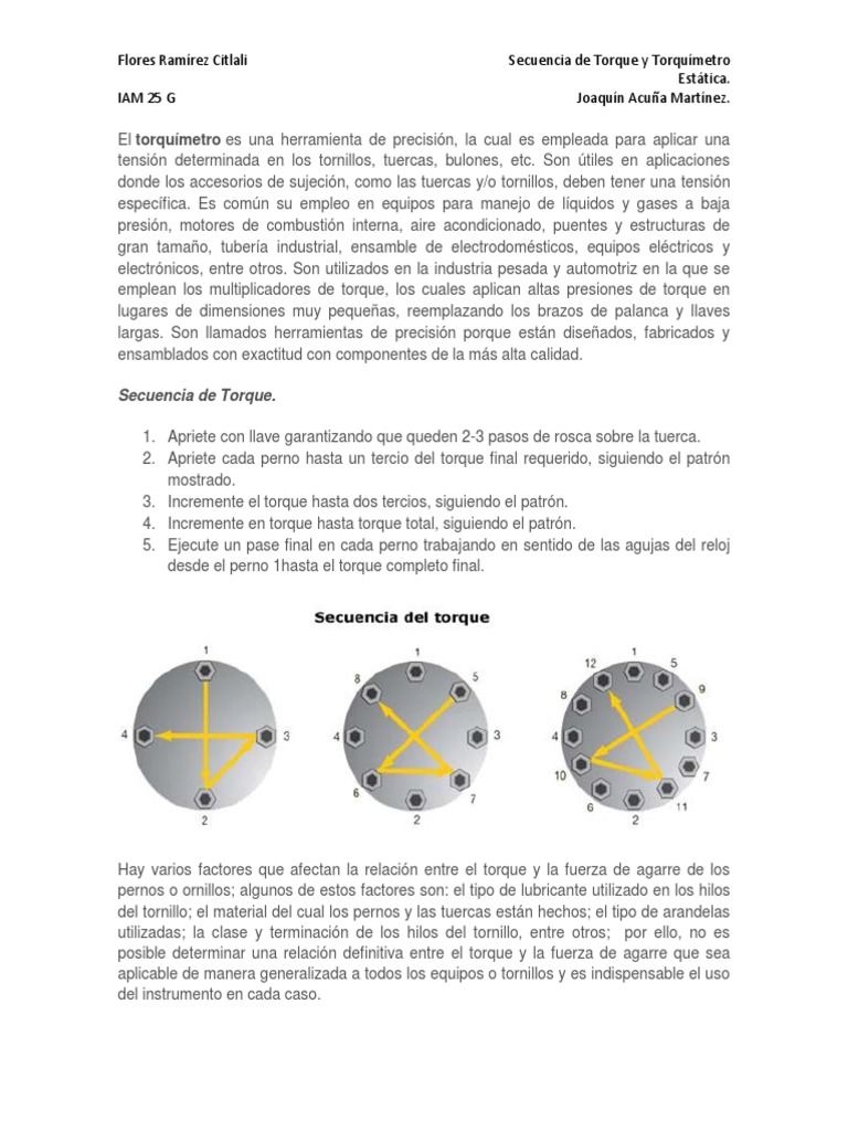 Torque | PDF | Esfuerzo de torsión | Tornillo