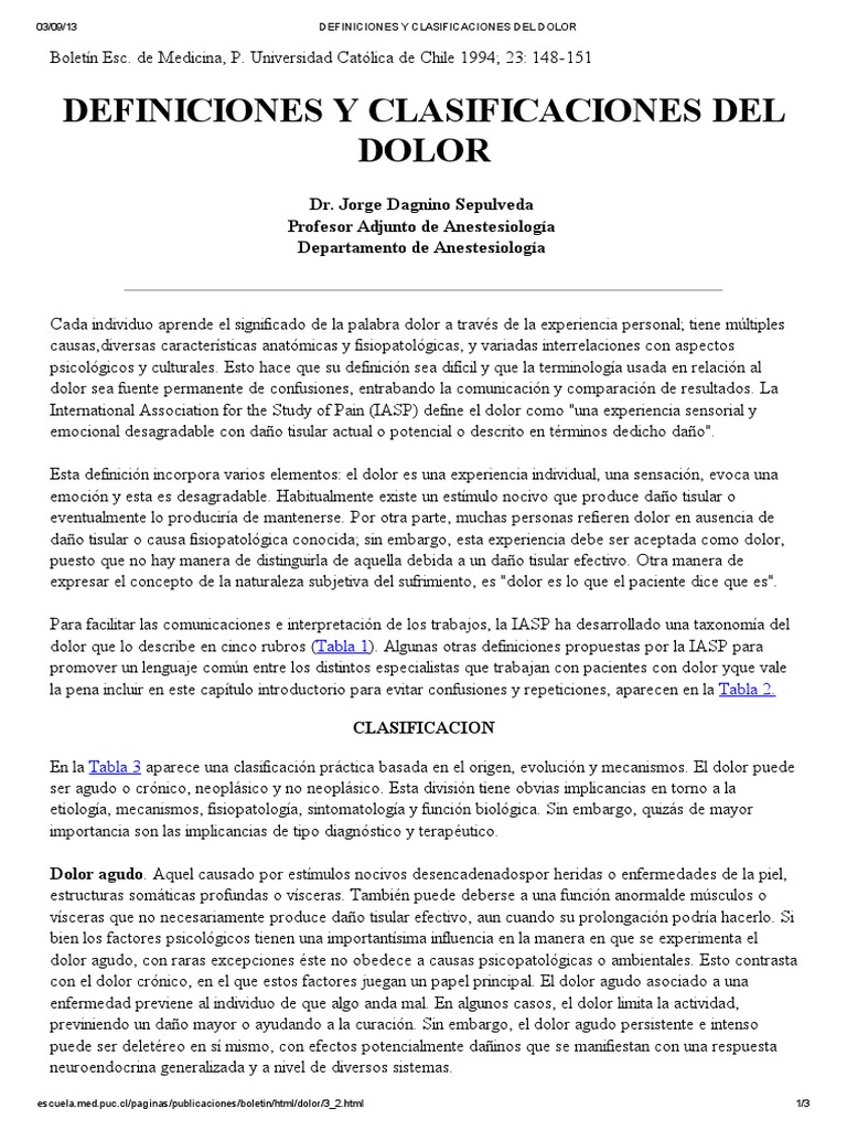 Definicion y Clasificacion Del Dolor PUC | PDF | Dolor crónico | Dolor