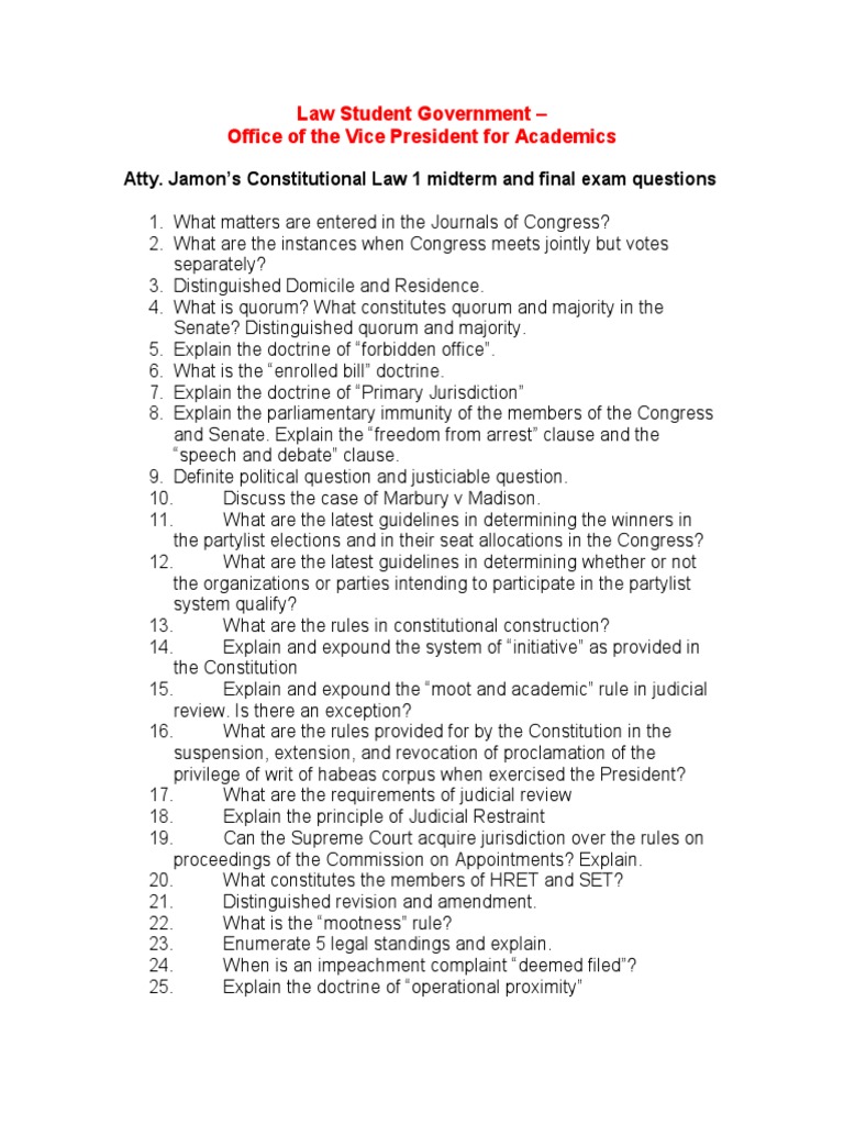 Atty. Jamon S Midterm and Finals Sample Exam | PDF | United States ...