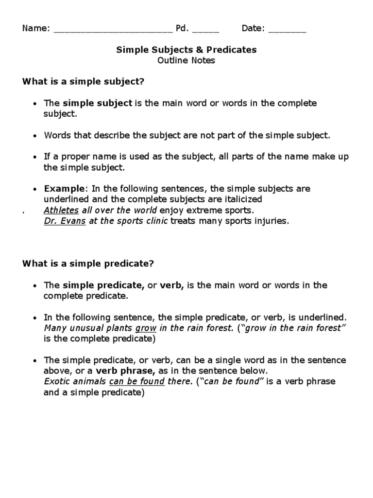 Simple Subjects and Simple Predicates | PDF | Trees | Predicate (Grammar)