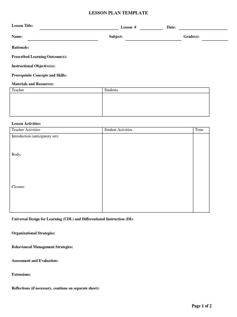 Lesson Plan Template | PDF | Differentiated Instruction | Lesson Plan