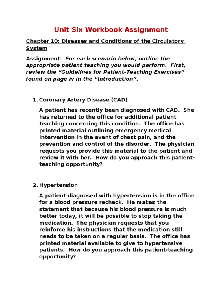 Unit 6 Workbook Assignment | PDF | Hypertension | Heart Failure