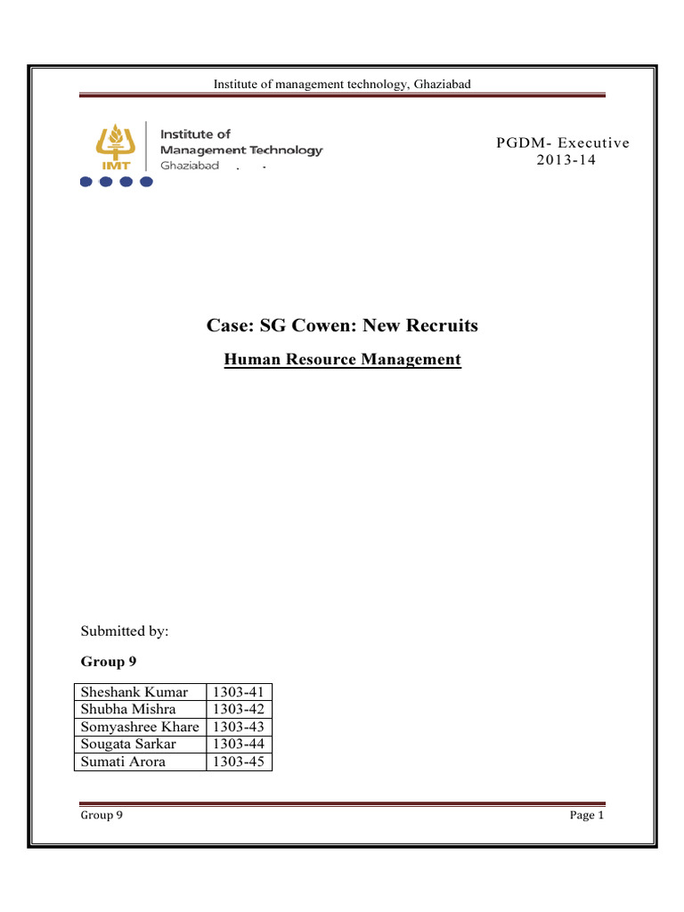 HRM-SG Cowan - Group 9 | PDF | Recruitment | Self