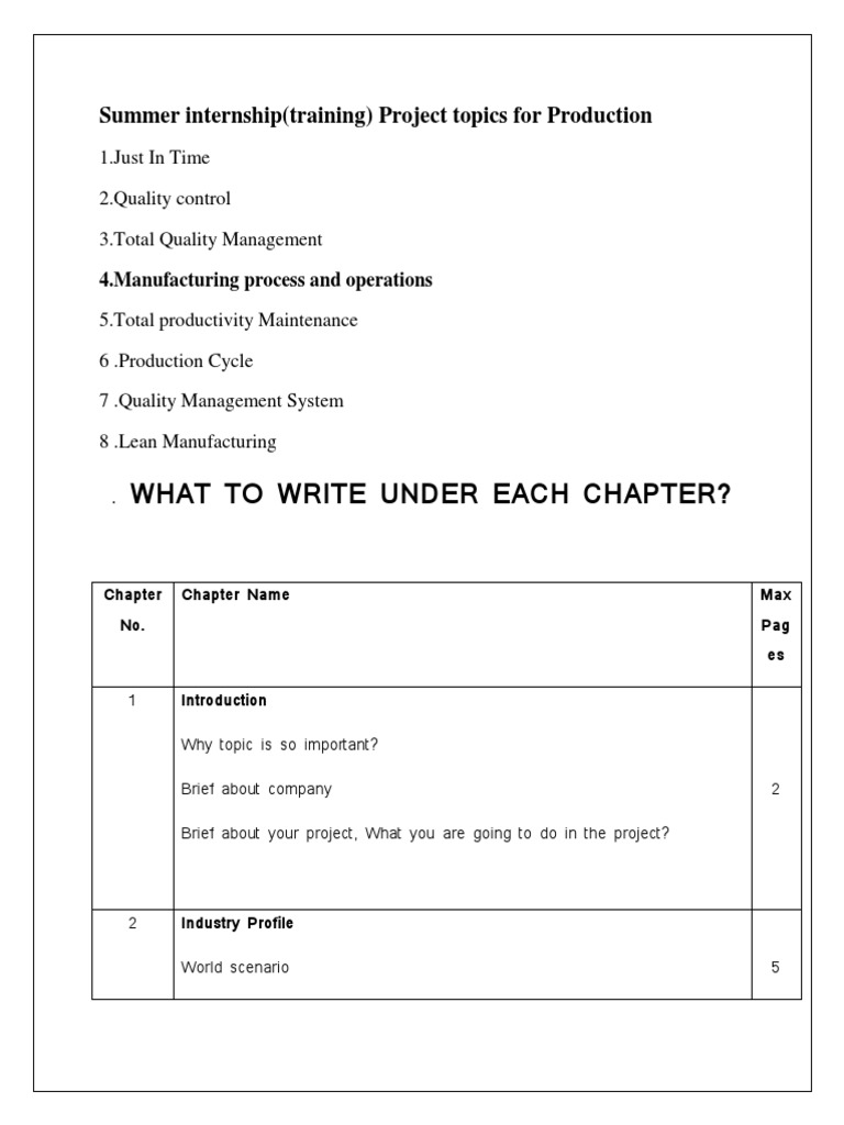 Internship Project Topics in Production | PDF