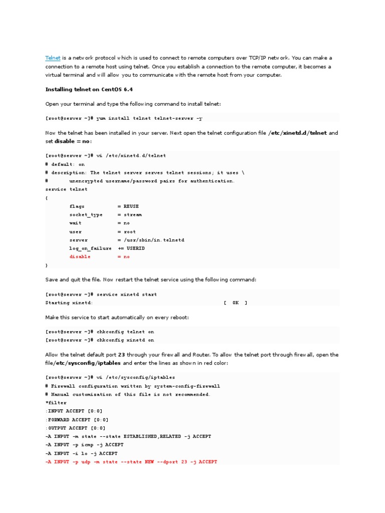 Telnet Config | PDF | Port (Computer Networking) | Firewall (Computing) Telnet Config | PDF | Port (Computer Networking) | Firewall (Computing)