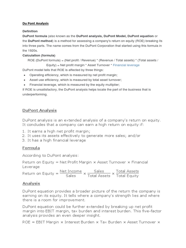 Du Pont Analysis | PDF | Return On Equity | Revenue