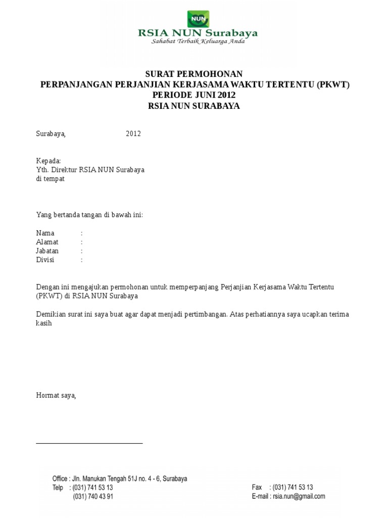 Form Surat Permohonan PKWT | PDF | Karier & Perkembangan