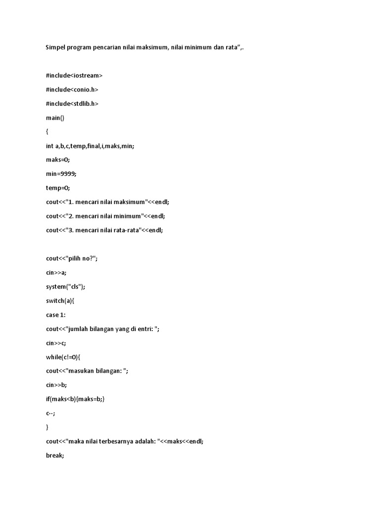 Simpel Program C++ Pencarian Nilai Maksimum Minimum Dan Rata - Rata PDF ...