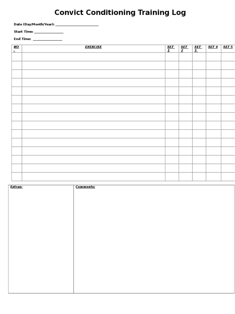 Convict Conditioning Training Log
