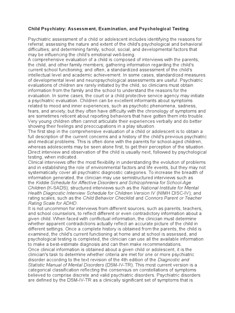 Child Psychiatry - Assessment and Testing | PDF | Psychiatry ...