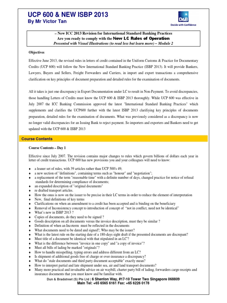Ucp 600 & New Isbp 2013- Oct | Letter Of Credit | Money
