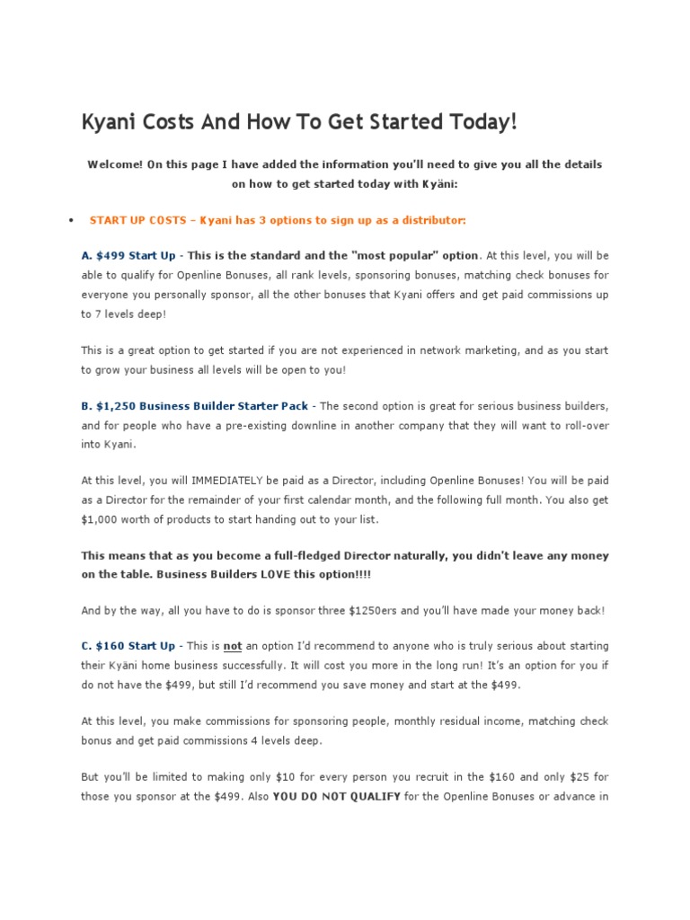 Kyani Costs and How To Get Started | PDF | Antioxidant | Vitamin E