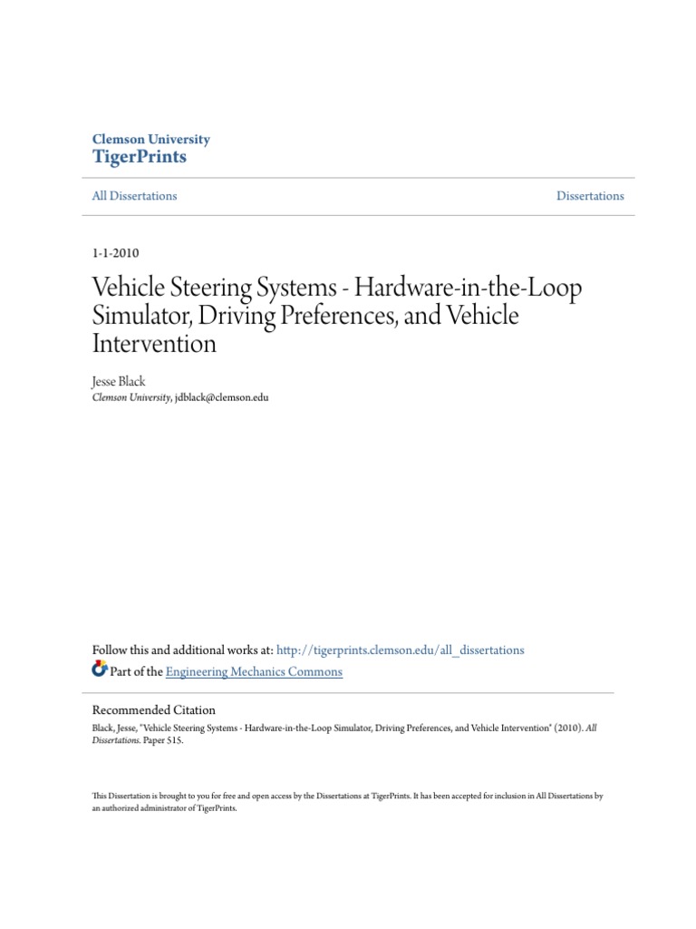 Vehicle Steering Systems - Hardware-In-The-Loop Simulator Drivin | PDF ...