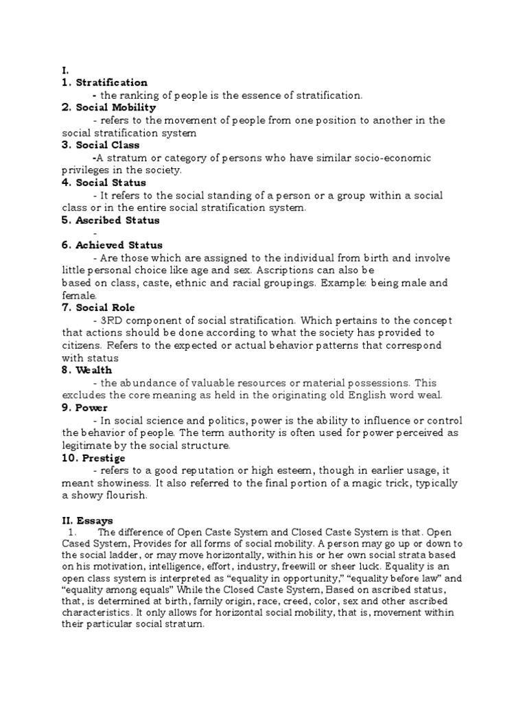 Questions and Answers | PDF | Social Stratification | Social Mobility