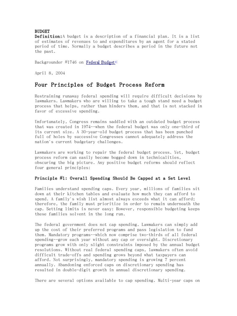 Four Principles of Budget Process Reform | PDF | Appropriations Bill ...