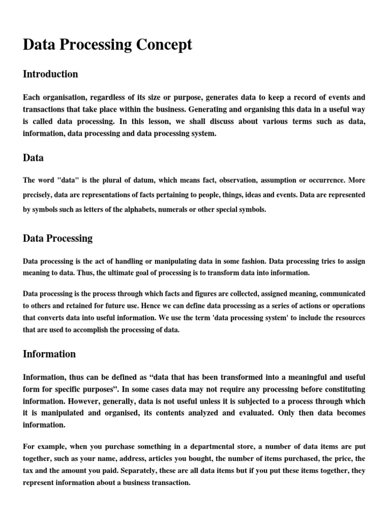 Data Processing Concepts Explained | PDF | Data | Information