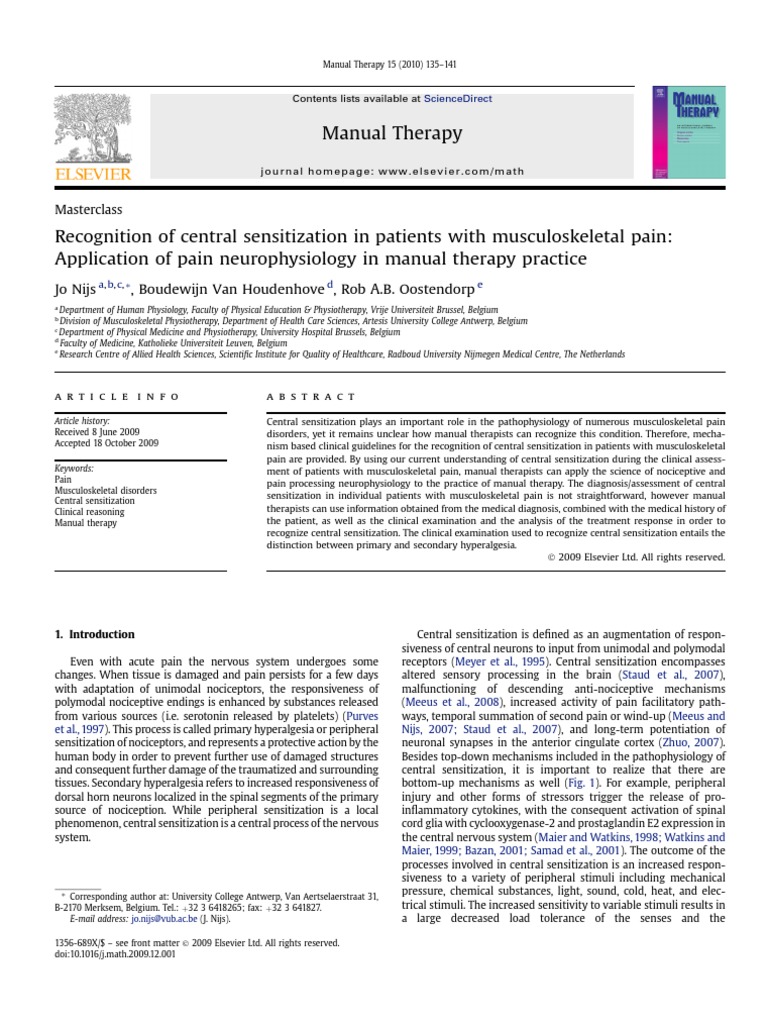 Central Sensitization Manual Therapy | PDF