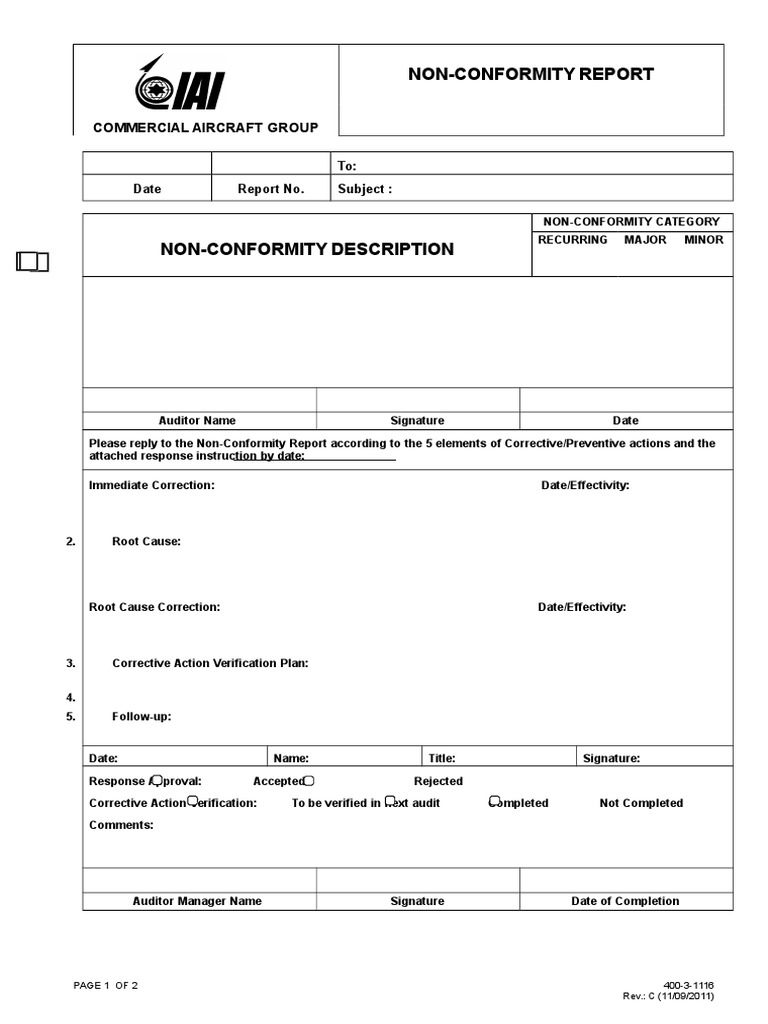 Non-Conformity Report | PDF | Business