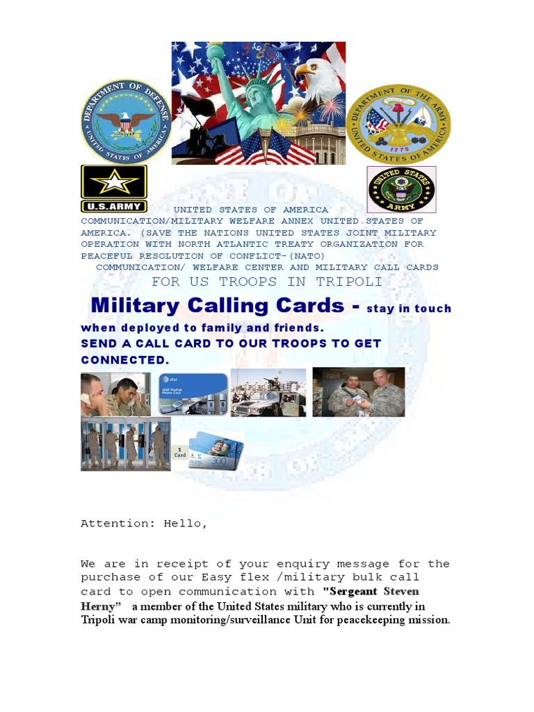 Military Calling Cards - : For Us Troops in Tripoli | PDF | Nato ...