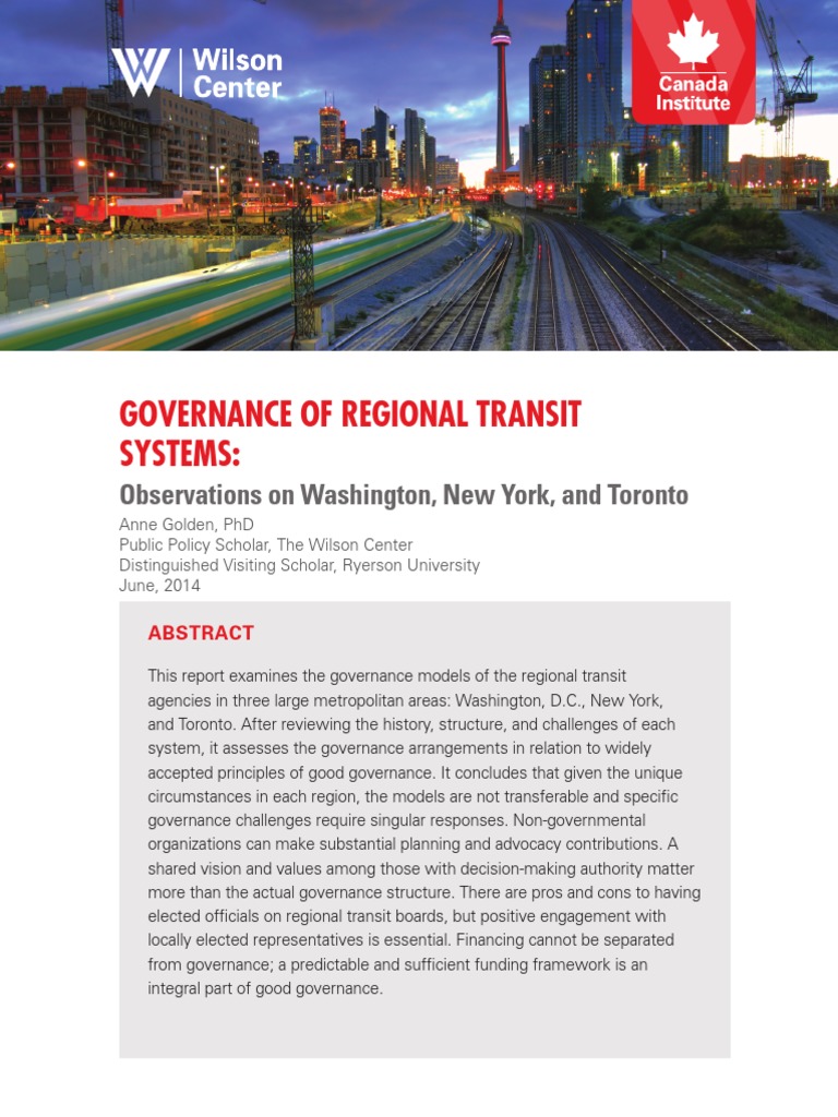 Governance of Regional Transit Systems: Washington, New York, and ...