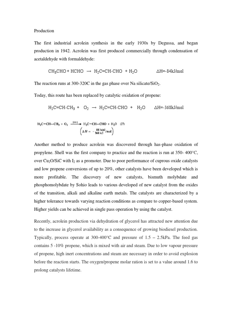 Degussa Developed Te First Industrial Acrolein Synthesis in The Early ...