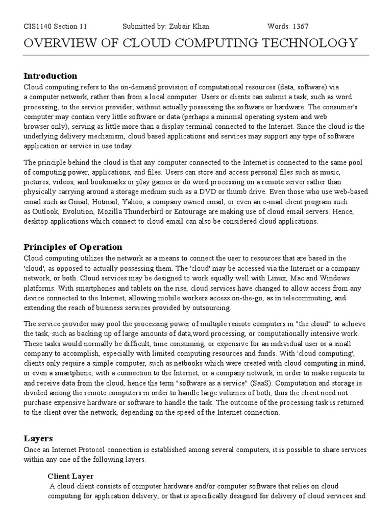 Cloud Computing Technology Overview | PDF | Business | Technology ...