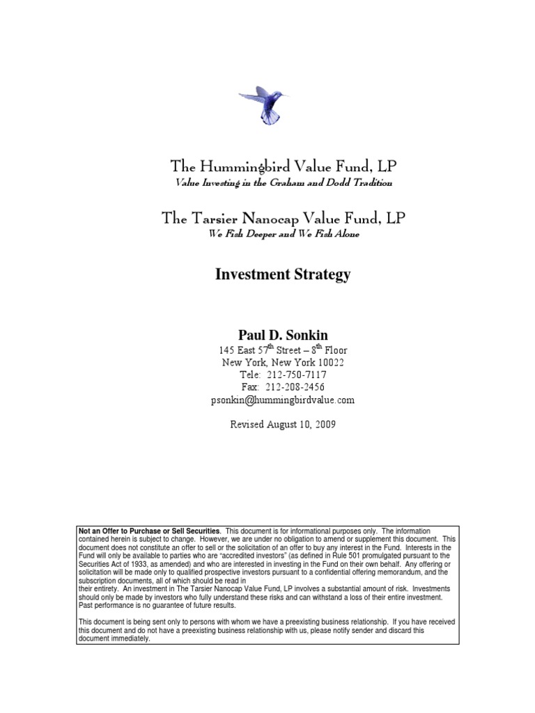 Hummingbird Value Fund Investment Strategy | PDF | Value Investing ...
